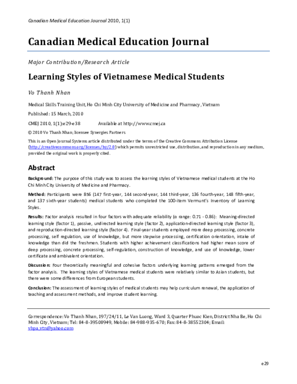 (PDF) Learning Styles of Vietnamese Medical Students