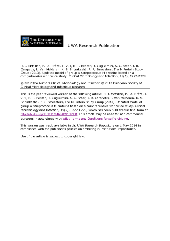 (PDF) Updated model of group A Streptococcus M proteins based on a ...