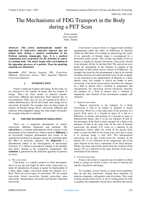 (PDF) The Mechanisms of FDG Transport in the Body during a PET Scan
