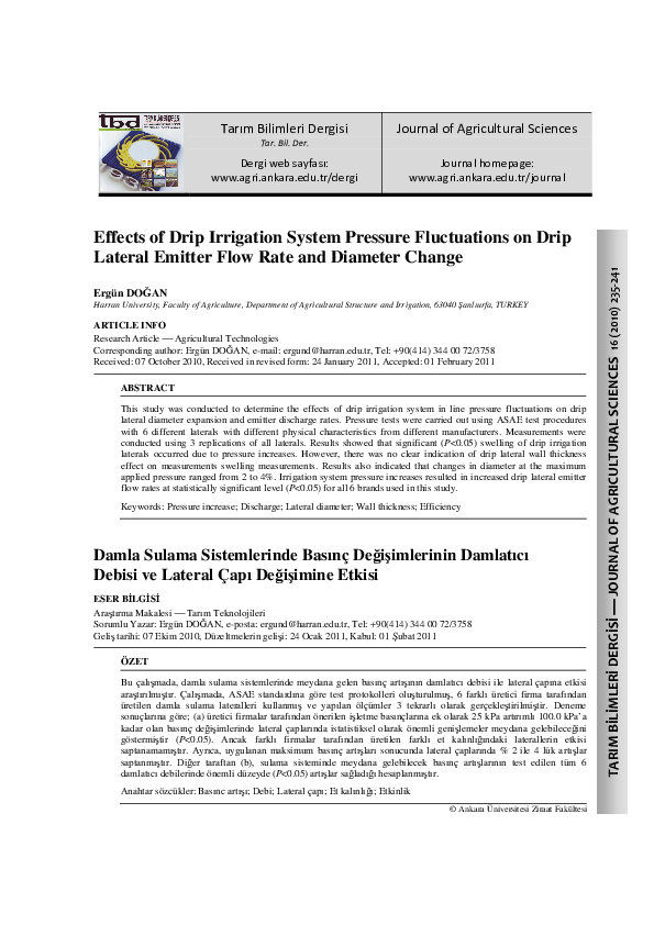 (PDF) Effects of drip irrigation system pressure fluctuations on drip ...
