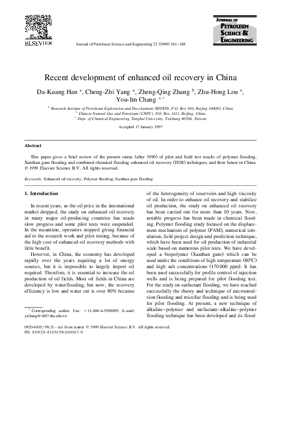 (PDF) Recent development of enhanced oil recovery in China