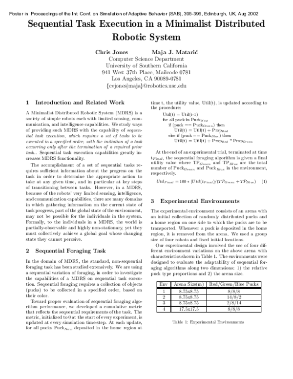 (PDF) Sequential Task Execution in a Minimalist Distributed Robotic ...