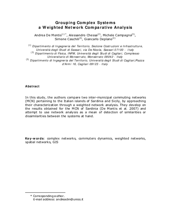 (PDF) Grouping Complex Systems a Weighted Network Comparative Analysis
