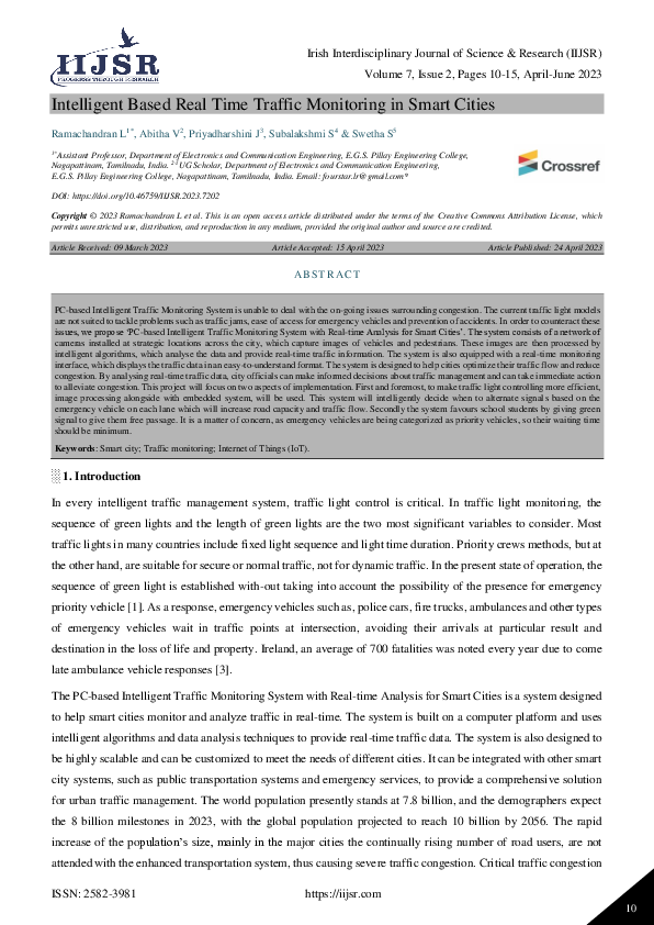 Pdf Intelligent Based Real Time Traffic Monitoring In Smart Cities
