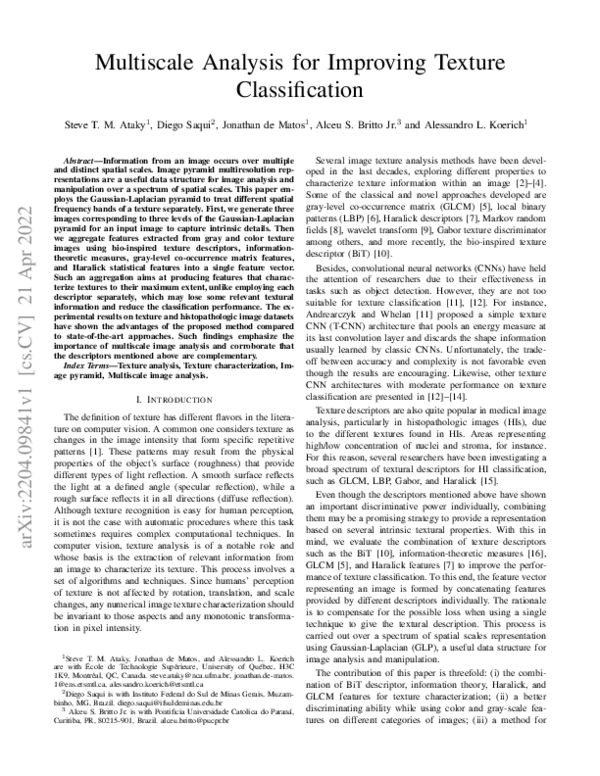 (PDF) Multiscale Analysis for Improving Texture Classification