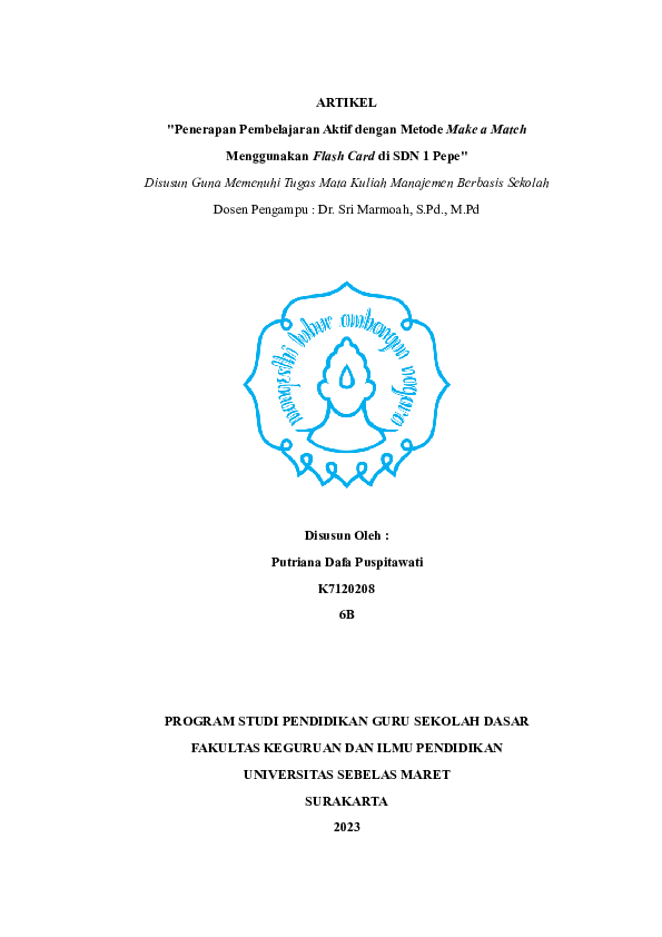 (PDF) Penerapan Pembelajaran Aktif dengan Metode Make a Match ...