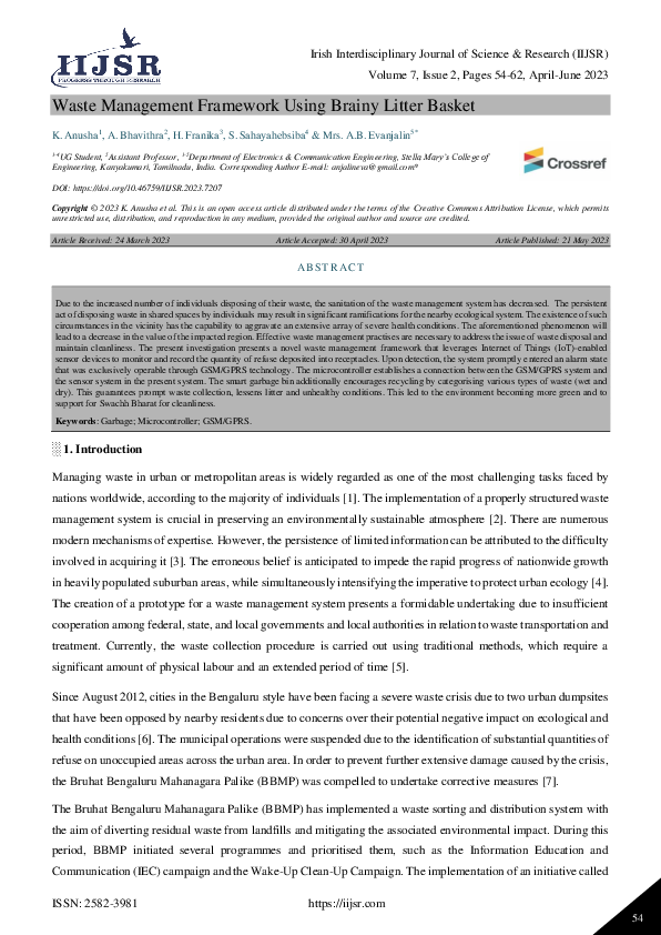 (PDF) Waste Management Framework Using Brainy Litter Basket