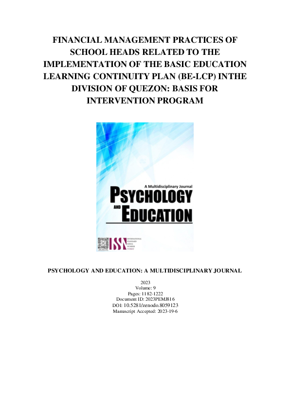 (PDF) Financial Management Practices of School Heads Related to the Implementation of the Basic ...