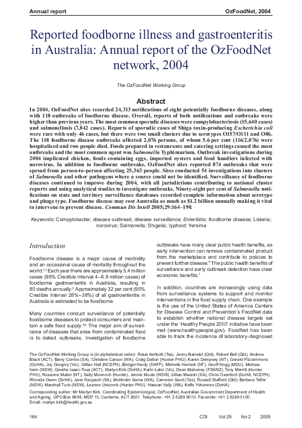 (PDF) Reported foodborne illness and gastroenteritis in Australia ...