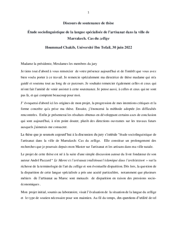 (PDF) Mon discours de soutenance