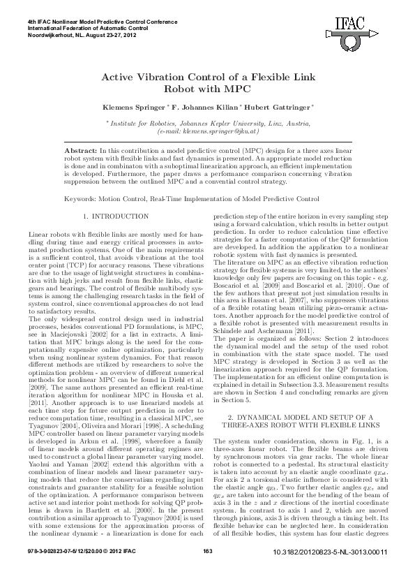 (PDF) Active Vibration Control of a Flexible Link Robot with MPC
