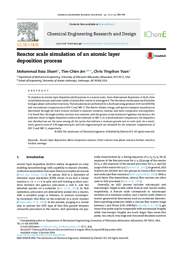Pdf Reactor Scale Simulation Of An Atomic Layer Deposition Process