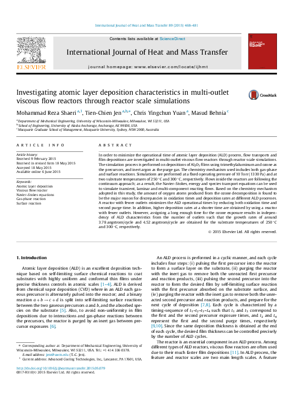 Pdf Investigating Atomic Layer Deposition Characteristics In Multi Outlet Viscous Flow