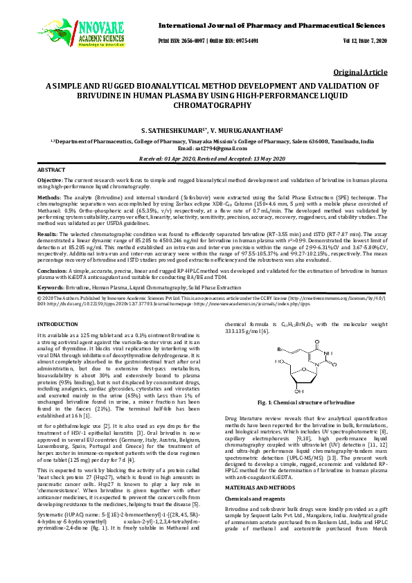 Pdf A Simple And Rugged Bioanalytical Method Development And Validation Of Brivudine In Human