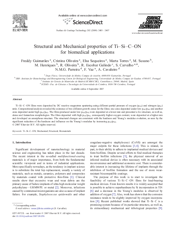 (PDF) Structural and Mechanical properties of Ti–Si–C–ON for biomedical applications | Cristina ...