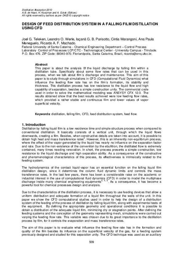 (PDF) Design of Feed Distribution System in a Falling Film Distillation ...