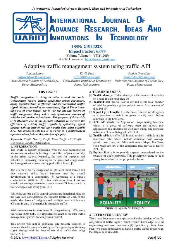 (PDF) Adaptive traffic management system using traffic API