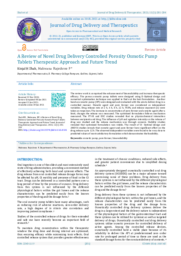 (PDF) A Review of Novel Drug Delivery Controlled Porosity Osmotic Pump ...