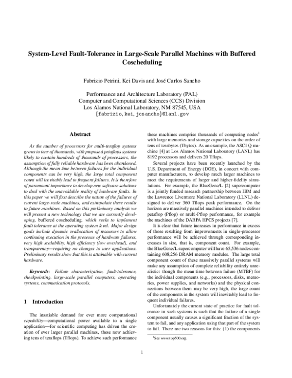 (PDF) System-level fault-tolerance in large-scale parallel machines with buffered coscheduling