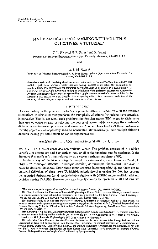 (PDF) Mathematical programming with multiple objectives: A tutorial