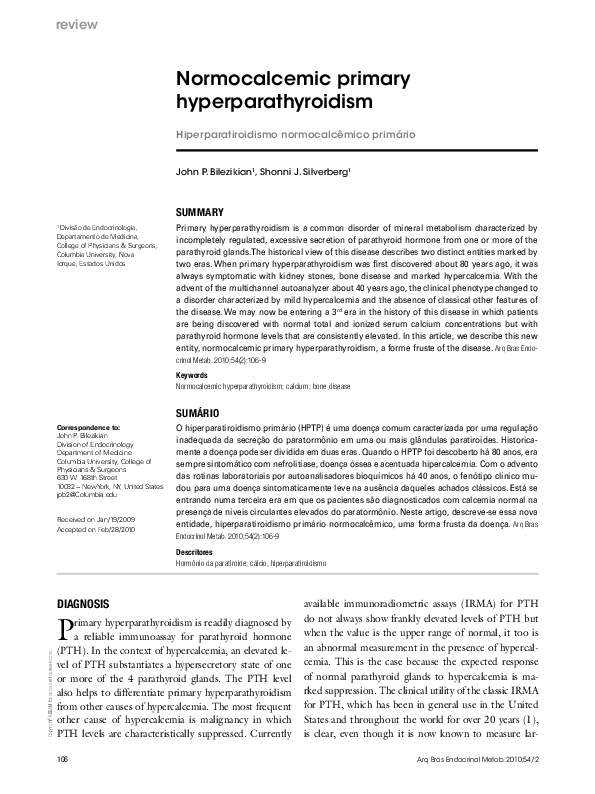 (PDF) Normocalcemic primary hyperparathyroidism
