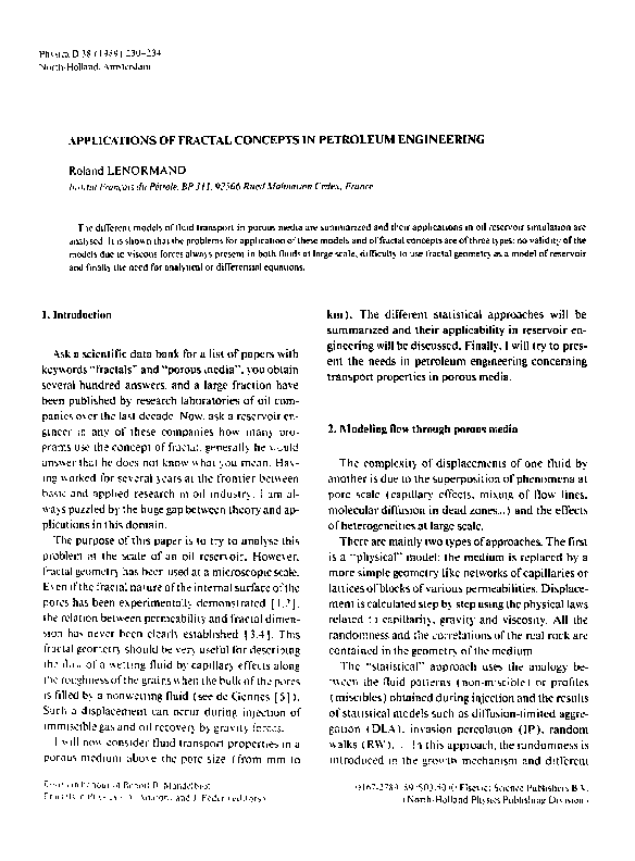 (PDF) Applications of fractal concepts in petroleum engineering