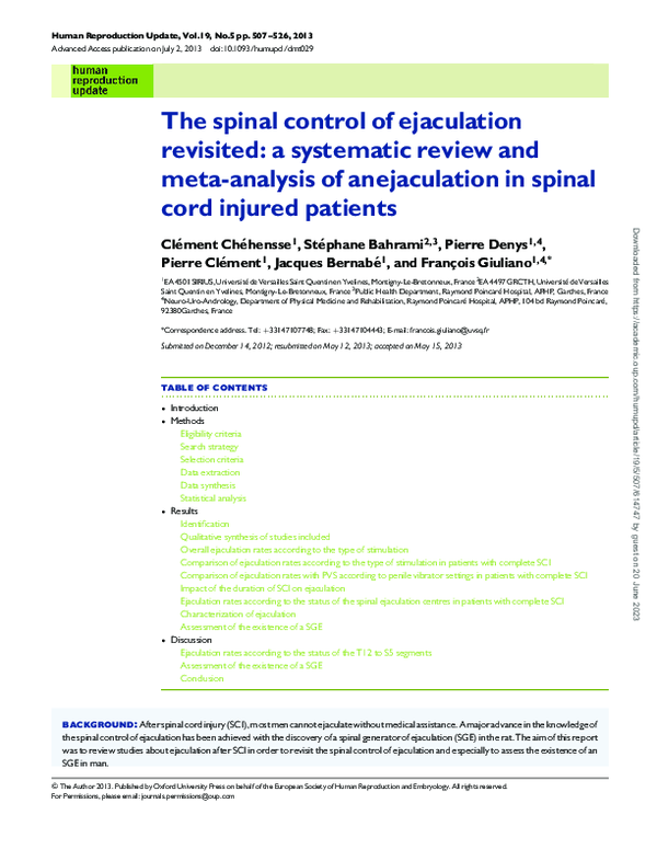 (PDF) The spinal control of ejaculation revisited; a systematic review ...