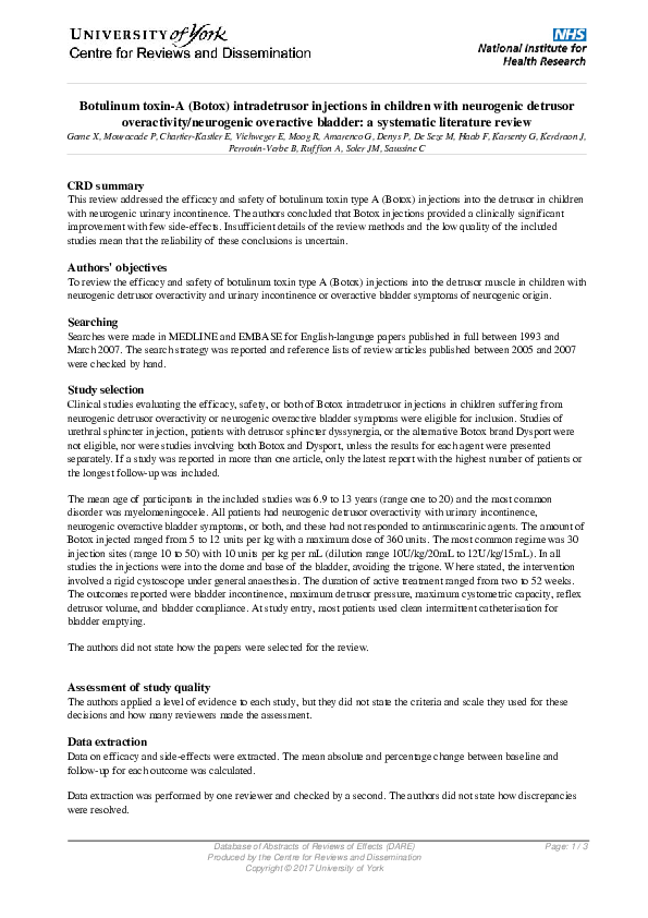 (PDF) Botulinum Toxin A (Botox®) Intradetrusor Injections in Adults ...