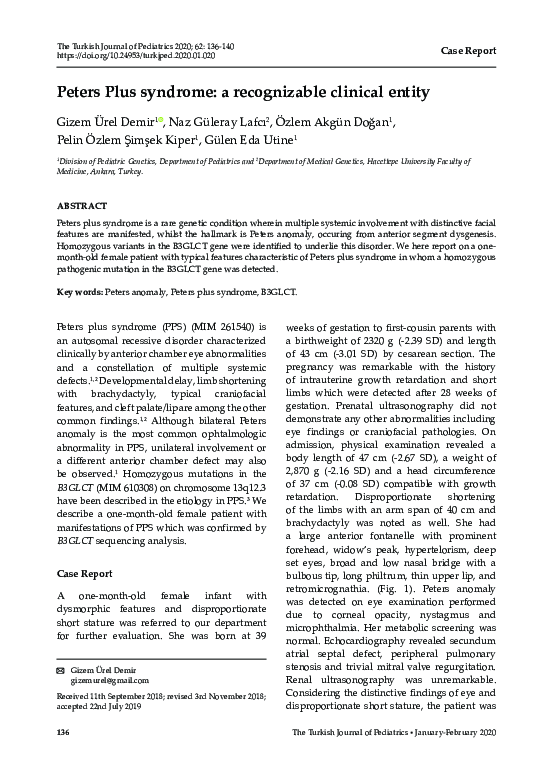 (PDF) Peters plus syndrome: a recognizable clinical entity | Naz ...