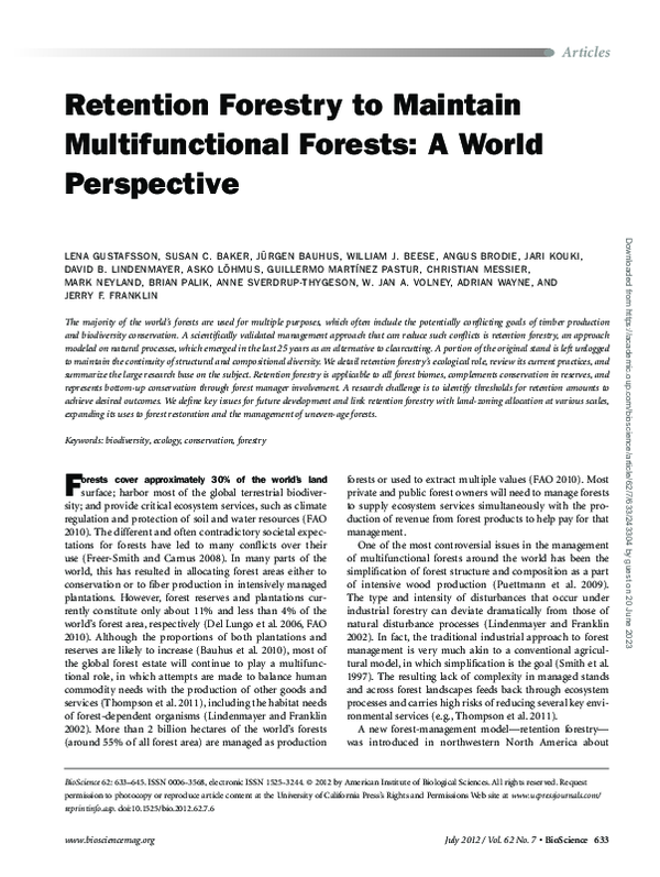 (PDF) Retention Forestry to Maintain Multifunctional Forests: A World ...