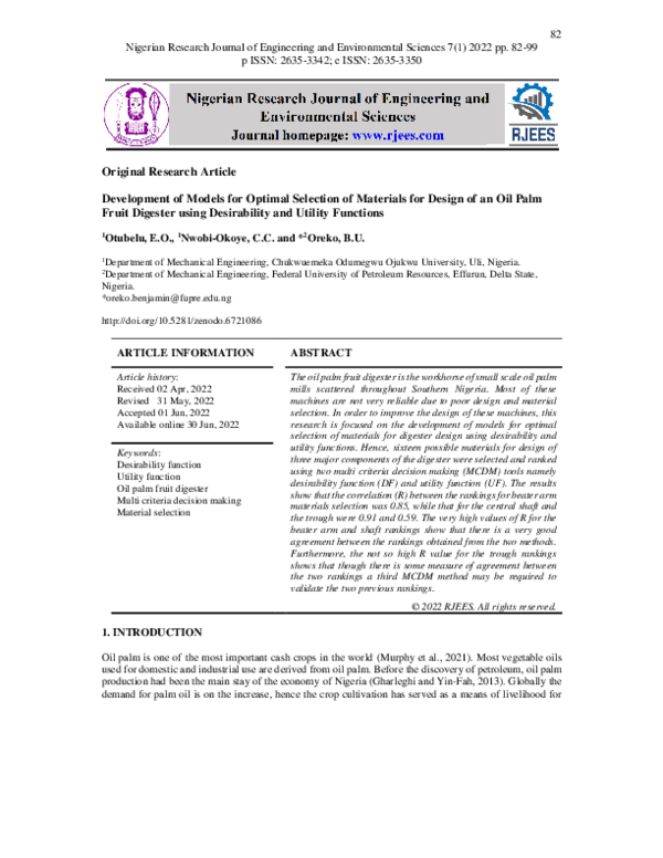 (PDF) Development of Models for Optimal Selection of Materials for ...