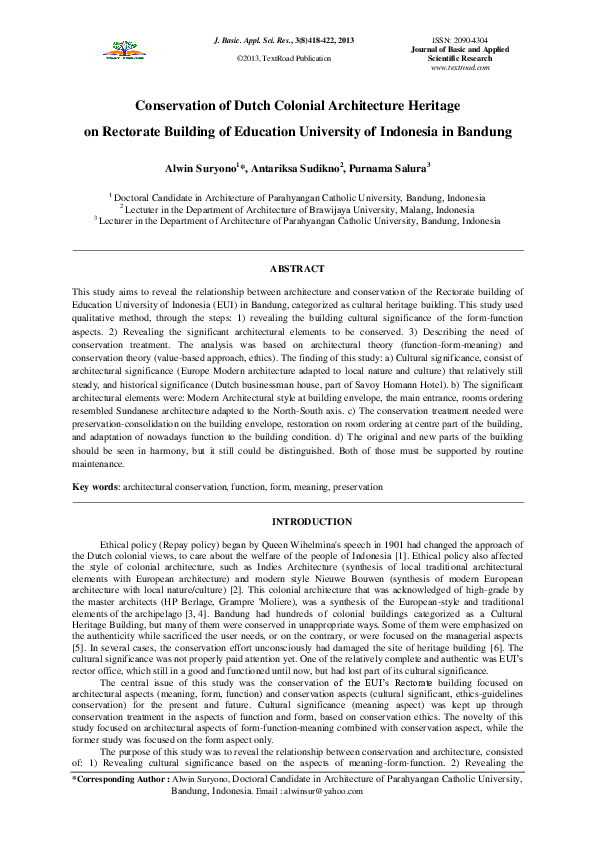 (PDF) Conservation of Dutch Colonial Architecture Heritage On Rectorate ...