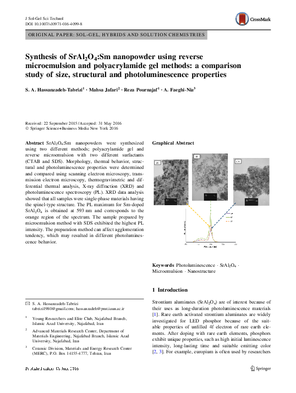 (PDF) Synthesis of SrAl2O4:Sm nanopowder using reverse microemulsion ...