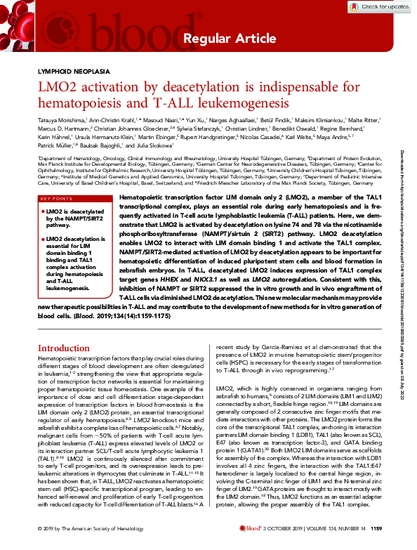 (PDF) LMO2 activation by deacetylation is indispensable for ...