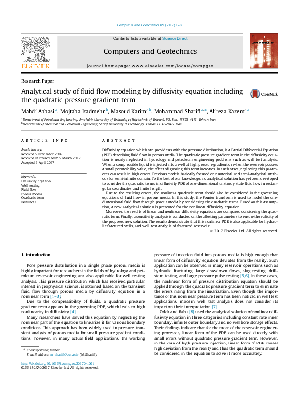 (PDF) Analytical study of fluid flow modeling by diffusivity equation ...
