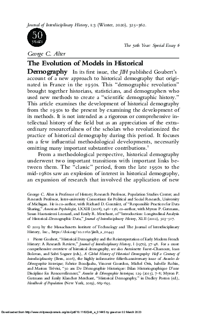 (PDF) The Evolution of Models in Historical Demography