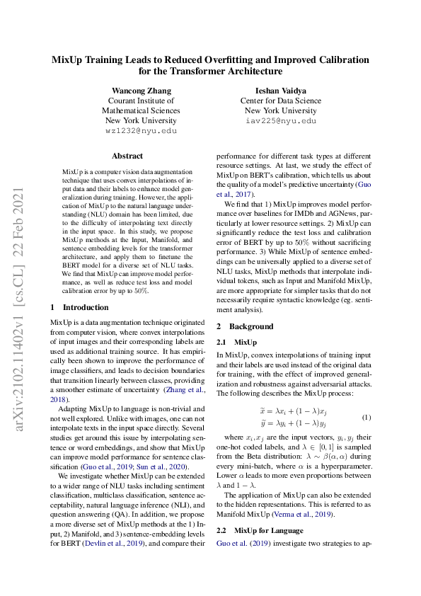 (PDF) MixUp Training Leads to Reduced Overfitting and Improved Calibration for the Transformer ...