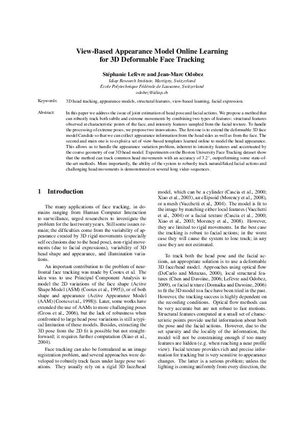 Pdf View Based Appearance Model Online Learning For 3d Deformable Face Tracking