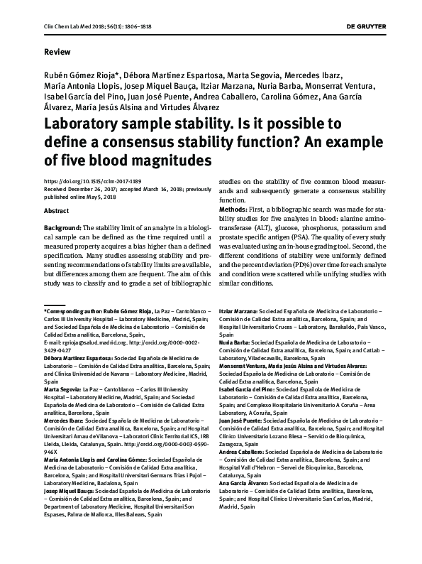(PDF) Laboratory sample stability. Is it possible to define a consensus ...