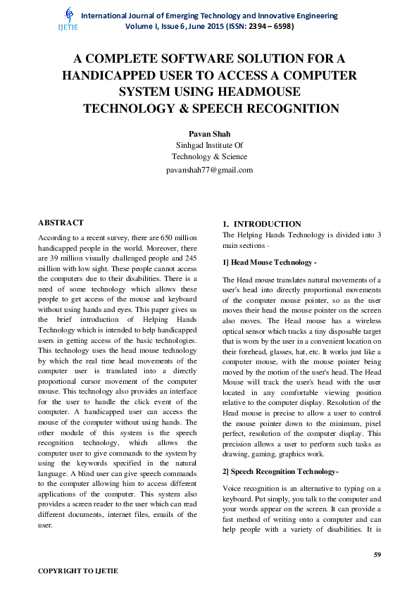 (PDF) A Complete Software Solution for a Handicapped User to Access a ...