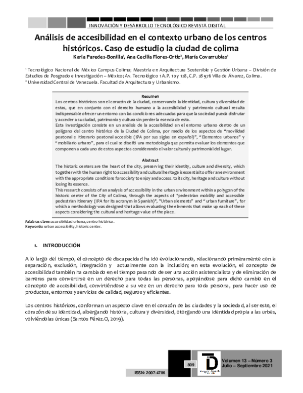 (PDF) Análisis de accesibilidad en el contexto urbano de los centros históricos. Caso de estudio ...
