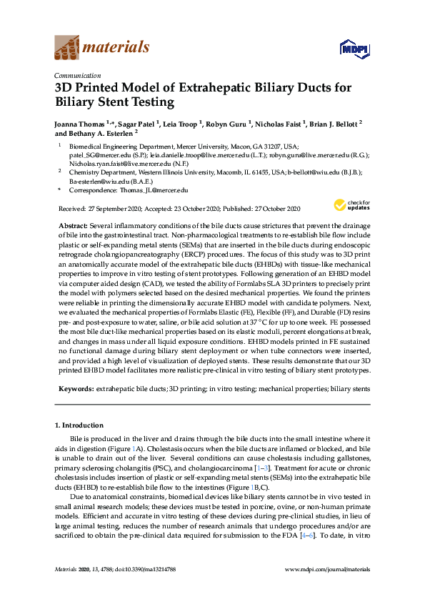 (PDF) 3D Printed Model of Extrahepatic Biliary Ducts for Biliary Stent ...
