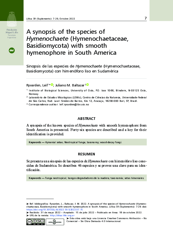 (PDF) Sinopsis de las especies de Hymenochaete (Hymenochaetaceae ...