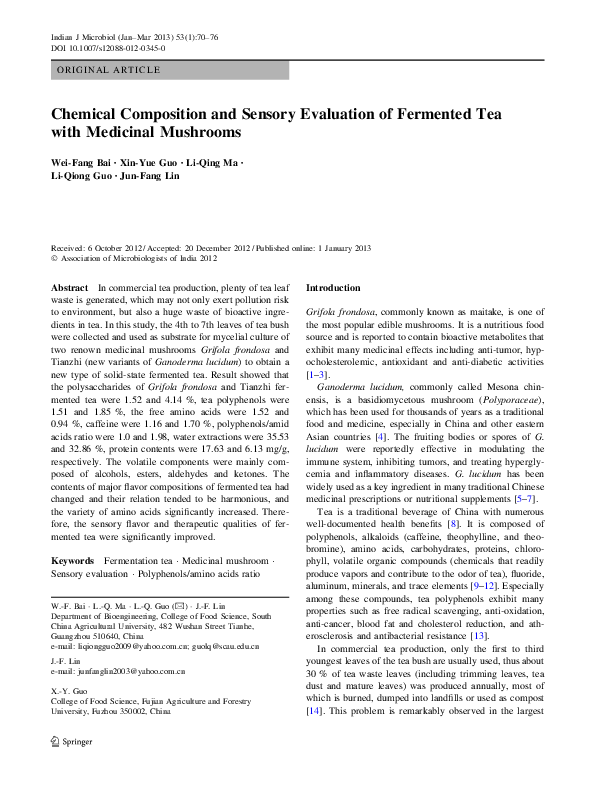 (PDF) Chemical Composition and Sensory Evaluation of Fermented Tea with ...
