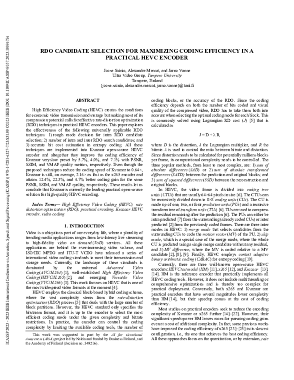 (PDF) RDO Candidate Selection for Maximizing Coding Efficiency in a Practical HEVC Encoder
