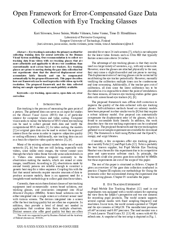 Pdf Open Framework For Error Compensated Gaze Data Collection With Eye Tracking Glasses