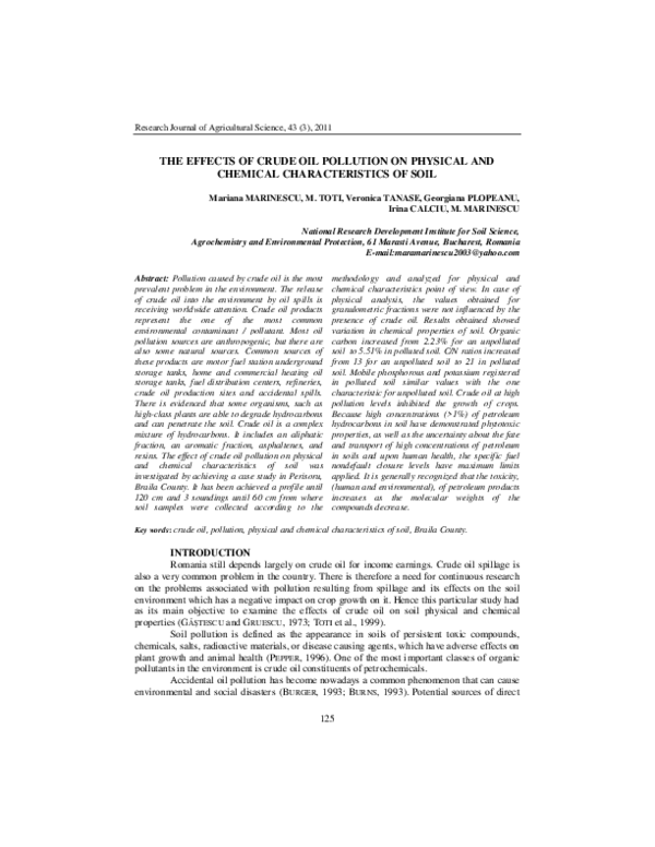 (PDF) The Effects of Crude Oil Pollution on Physical and Chemical ...