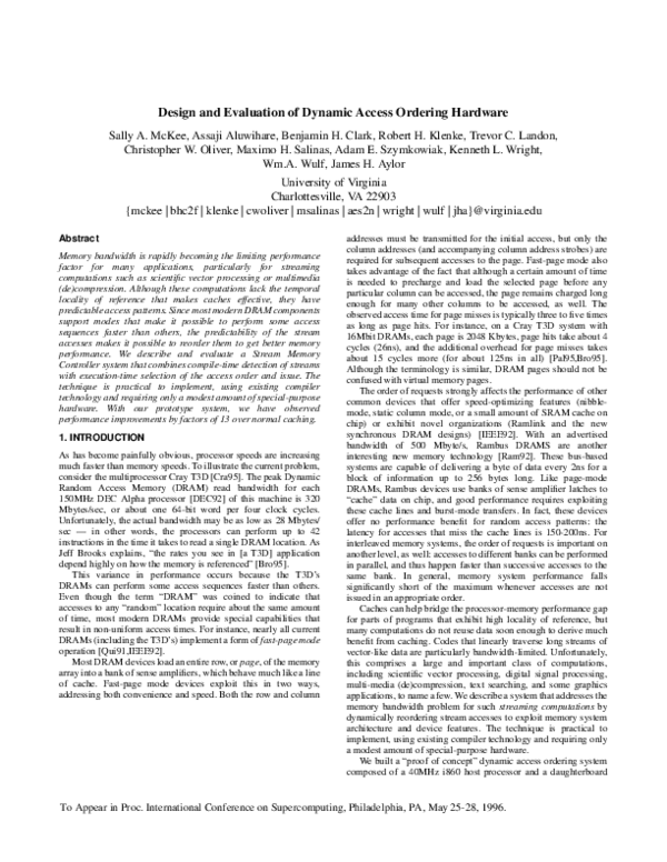 (PDF) Design and evaluation of dynamic access ordering hardware