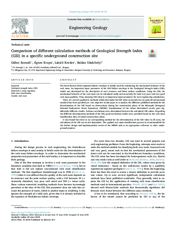 (PDF) Comparison of different calculation methods of Geological Strength Index (GSI) in a ...