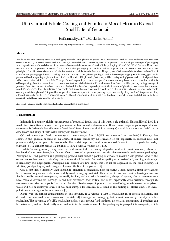 (PDF) Utilization of Edible Coating and Film from Mocaf Flour to Extend ...